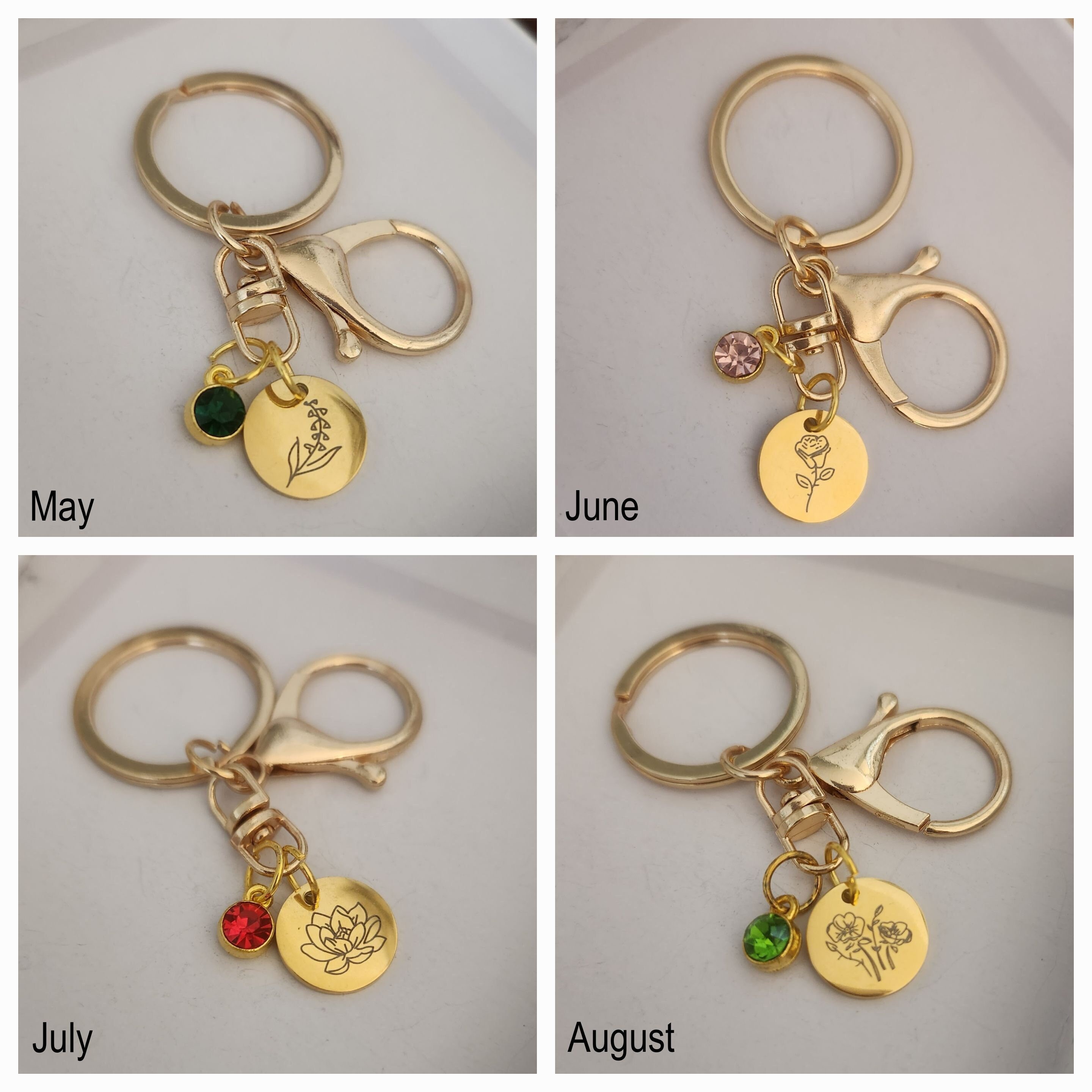 Small Gift Idea. Birth Flower/birth Month Keychain Flower Key Ring ...