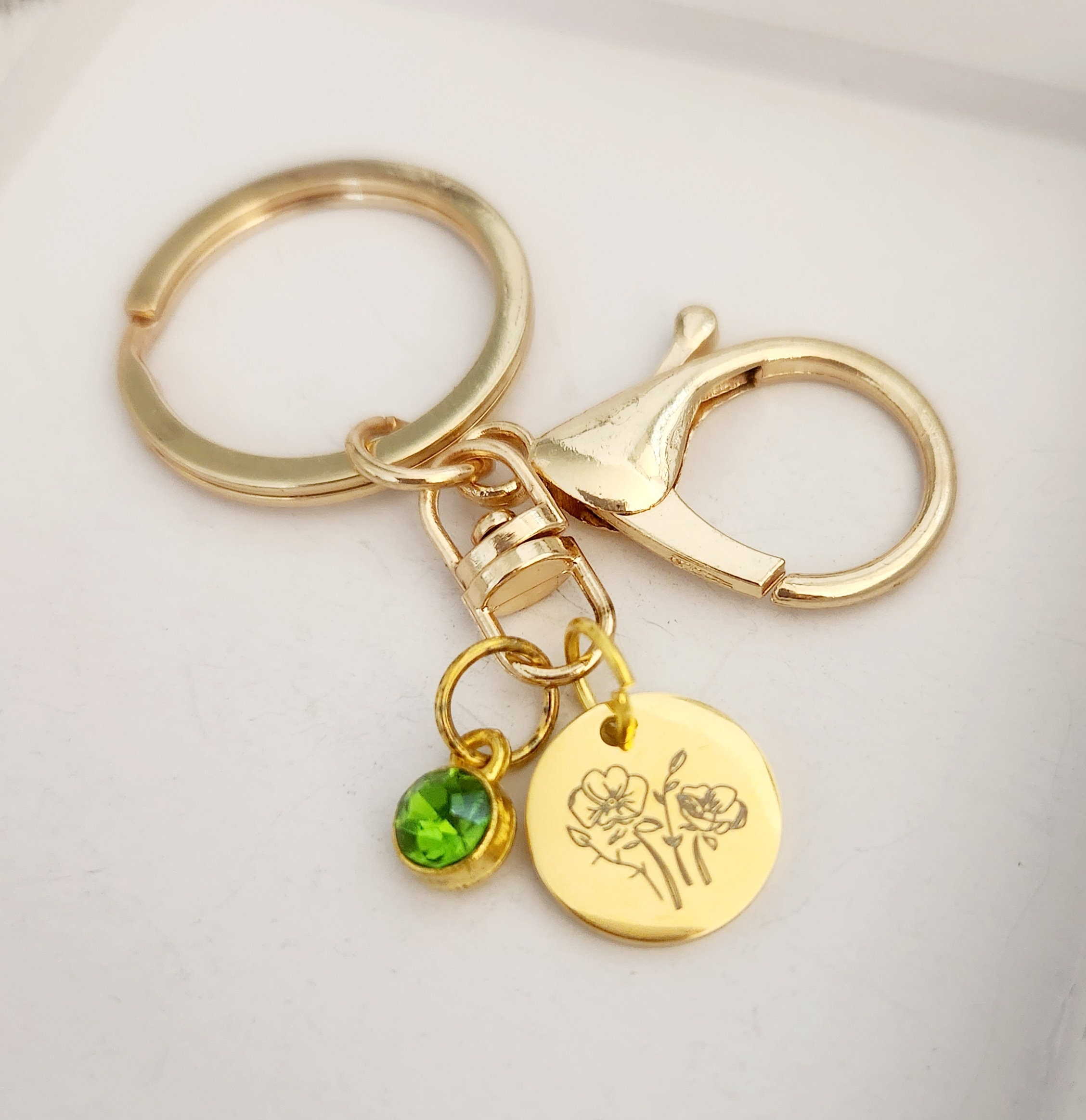 Small Gift Idea. Birth Flower/birth Month Keychain Flower Key Ring ...