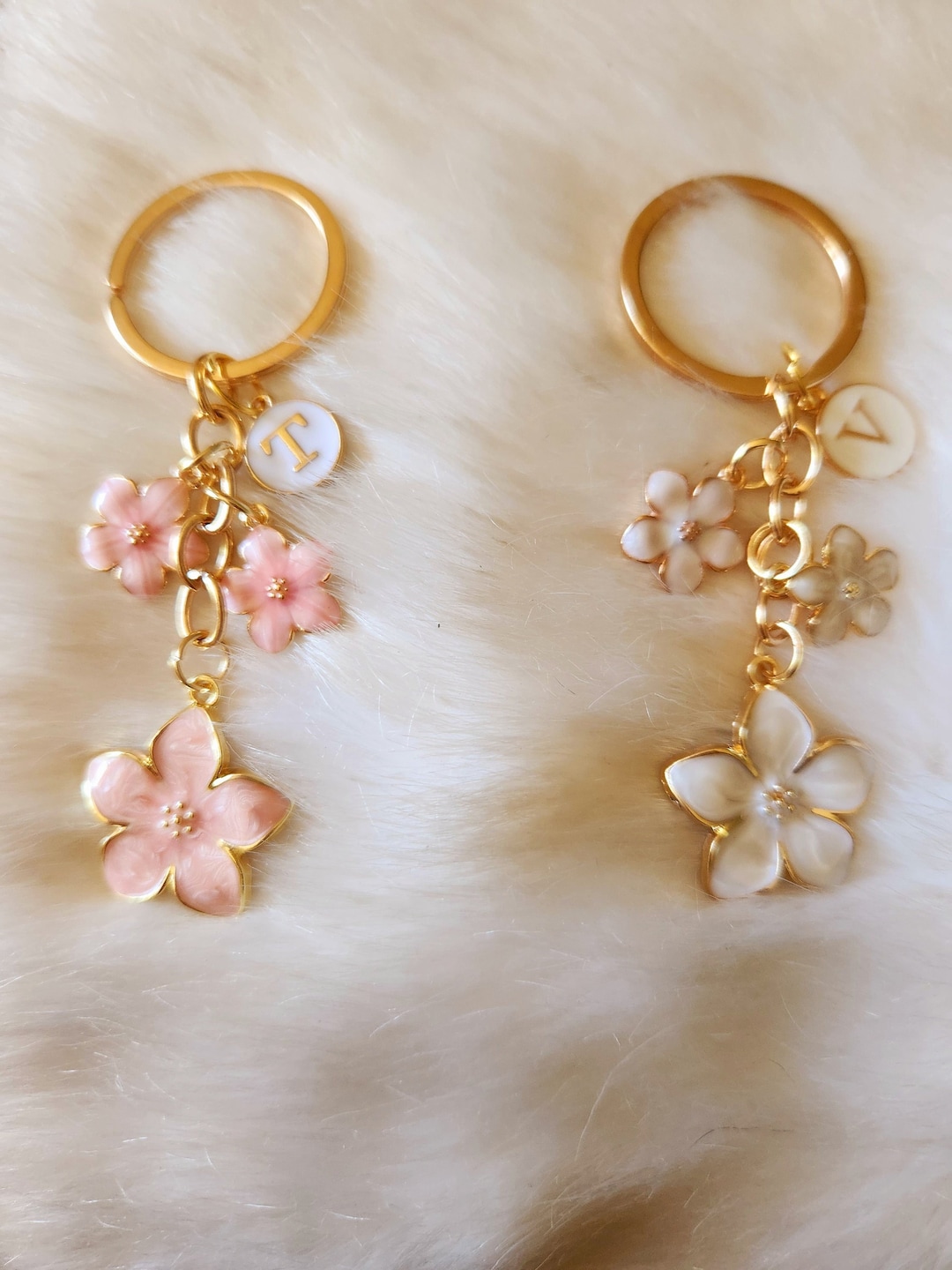 Personalized Cherry Blossom Keychain, Pink or White Flower Charm - Etsy