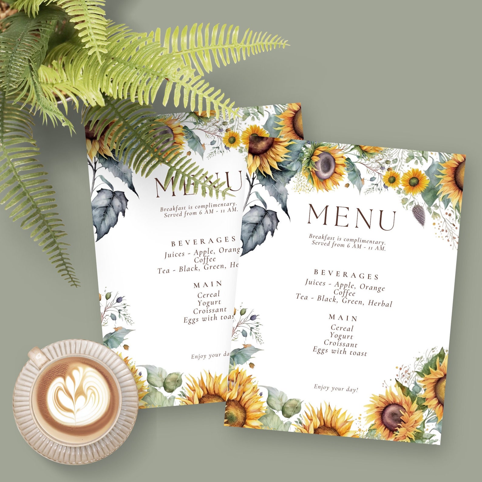 Cute Sunflower Menu, Complimentary Breakfast Airbnb Menu Print, Menu ...