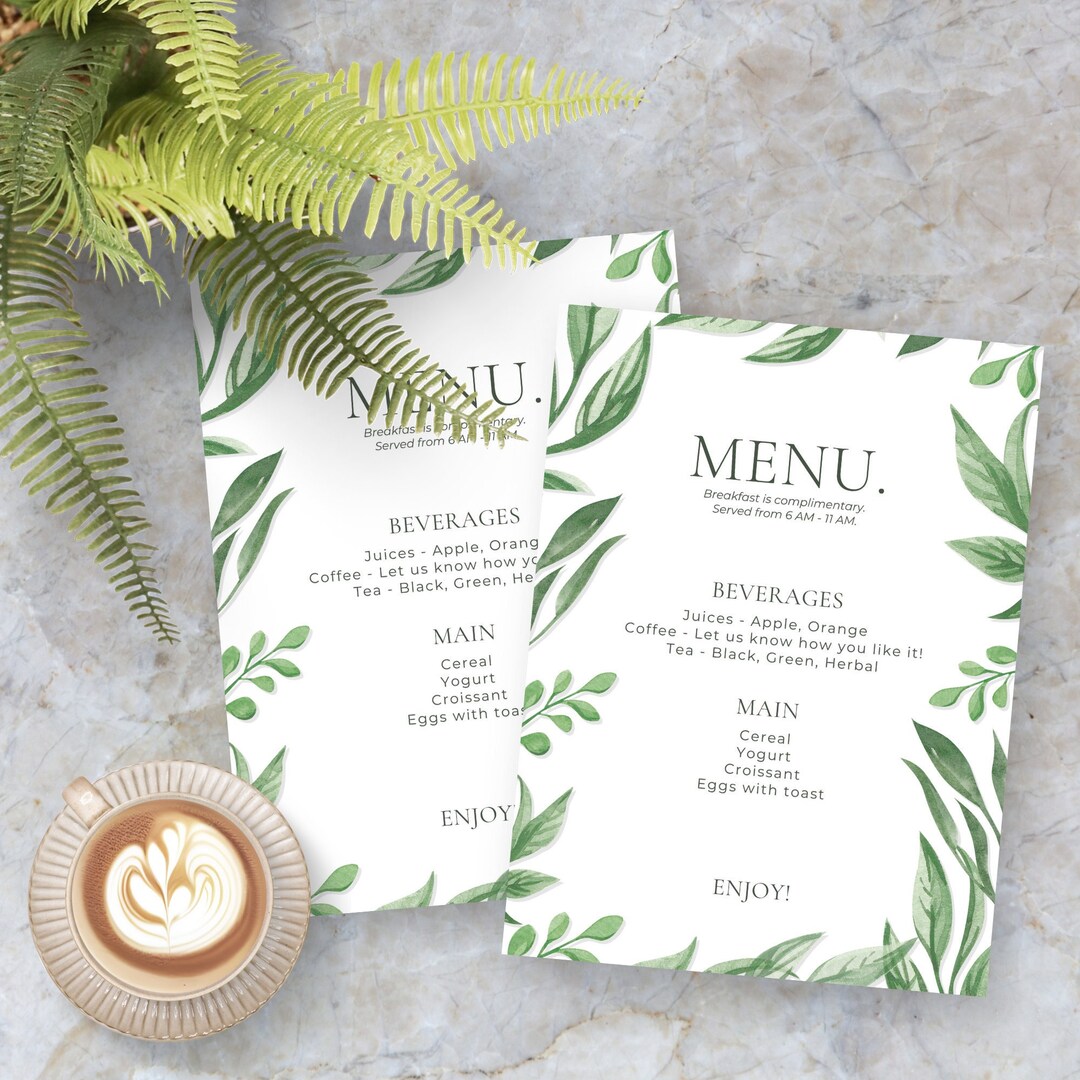 Minimalist Watercolor Greenery Menu | Canva Editable & Printable ...