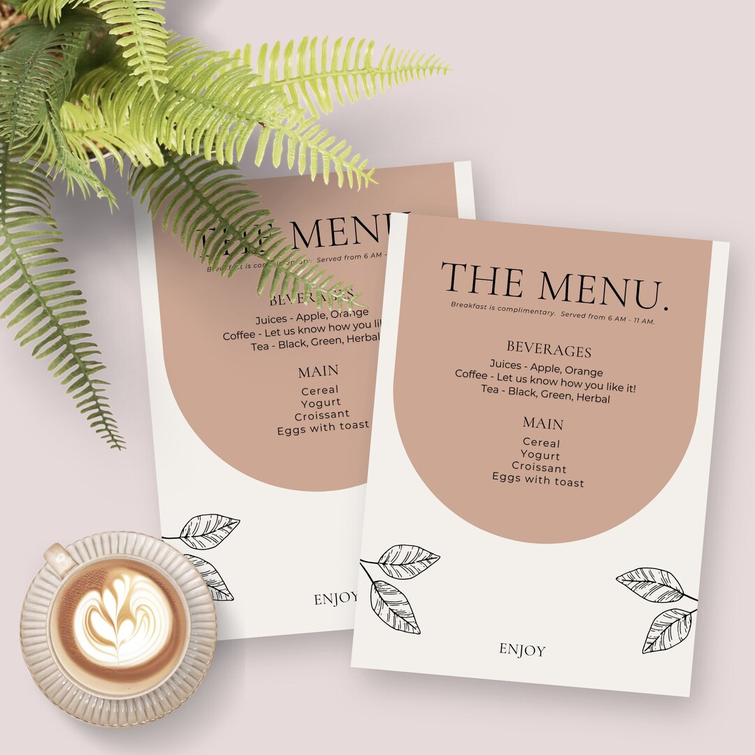 Aesthetic Simple Menu | Complimentary Breakfast Airbnb Print | Canva ...
