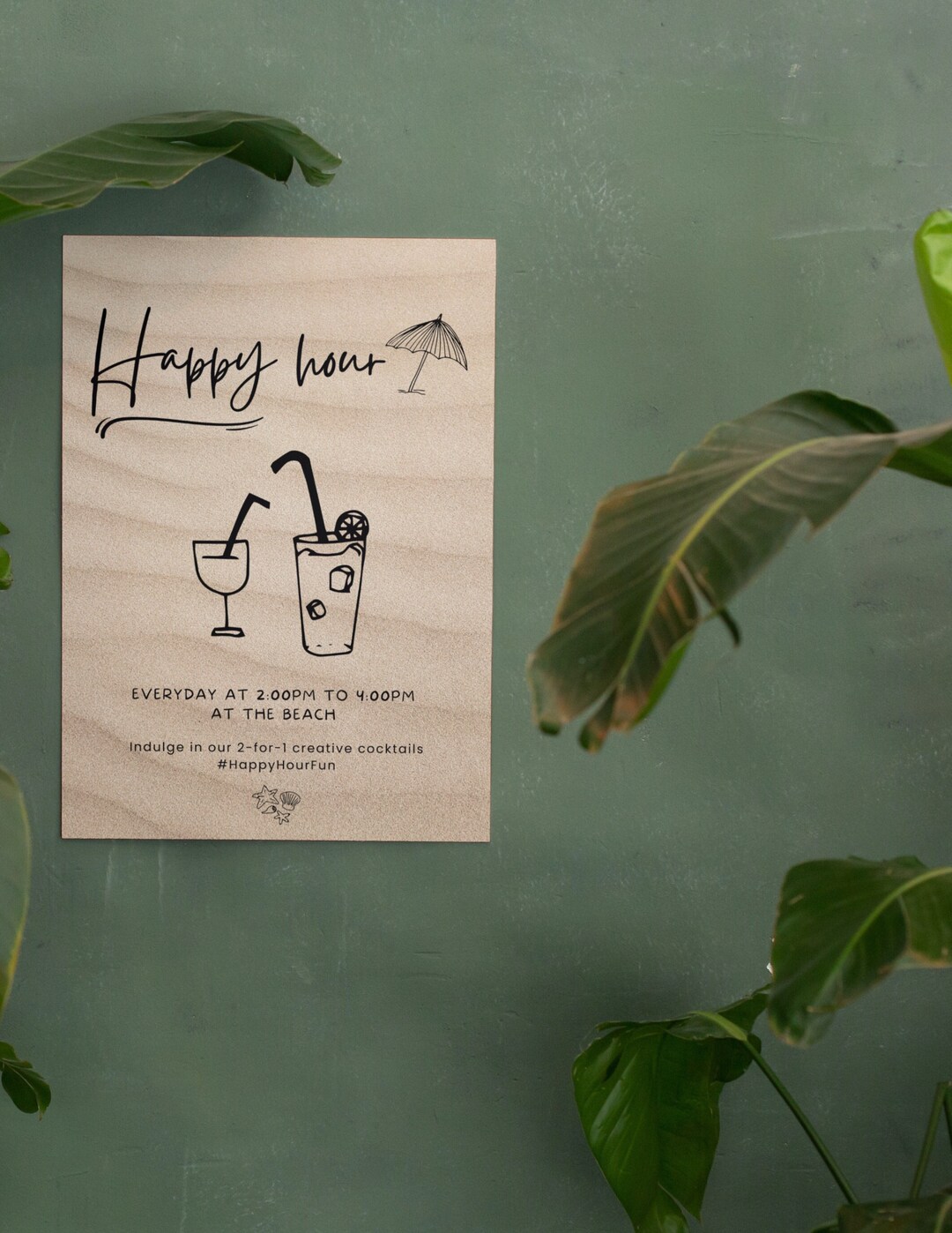 Beach Happy Hour Promotion Poster Print | Airbnb Sign | Tropical Bar ...