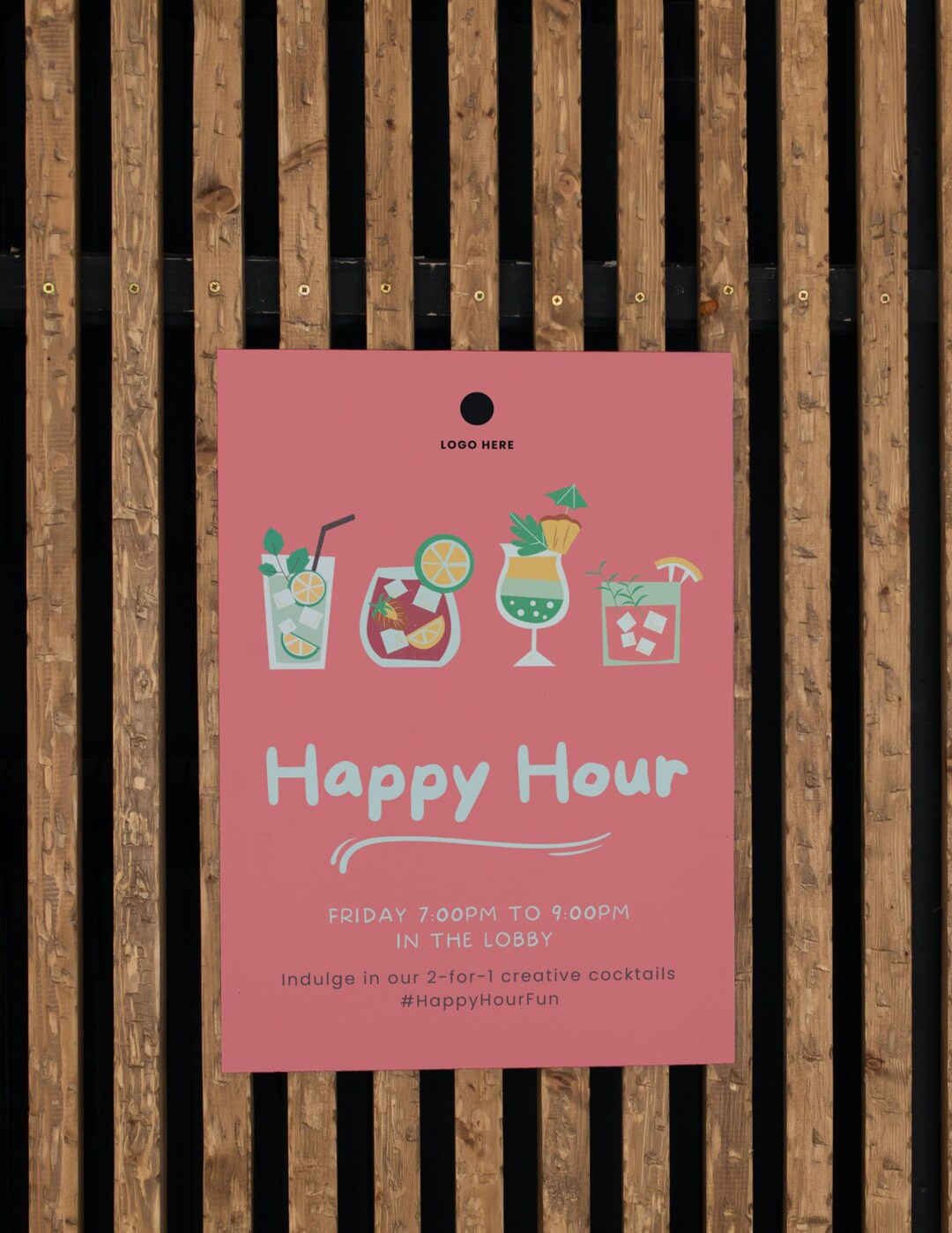 Pink Happy Hour Promotion Poster Print | Airbnb Sign | Tropical Bar ...