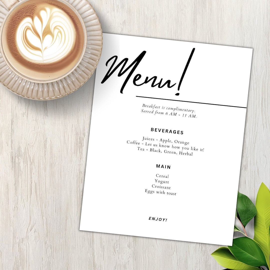 Minimalist Black/white Menu | Canva Editable & Printable Template ...