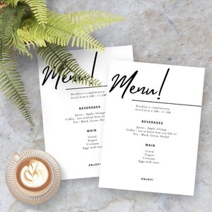 Minimalist Black/white Menu | Canva Editable & Printable Template ...