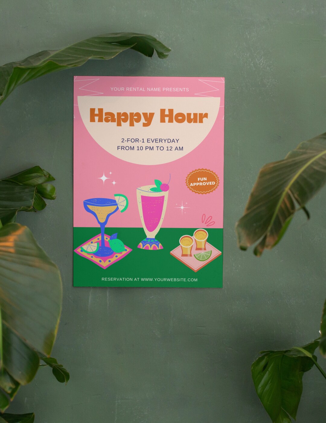 Fun Happy Hour Promotion Poster Print | Bar Cocktails | Canva Editable ...