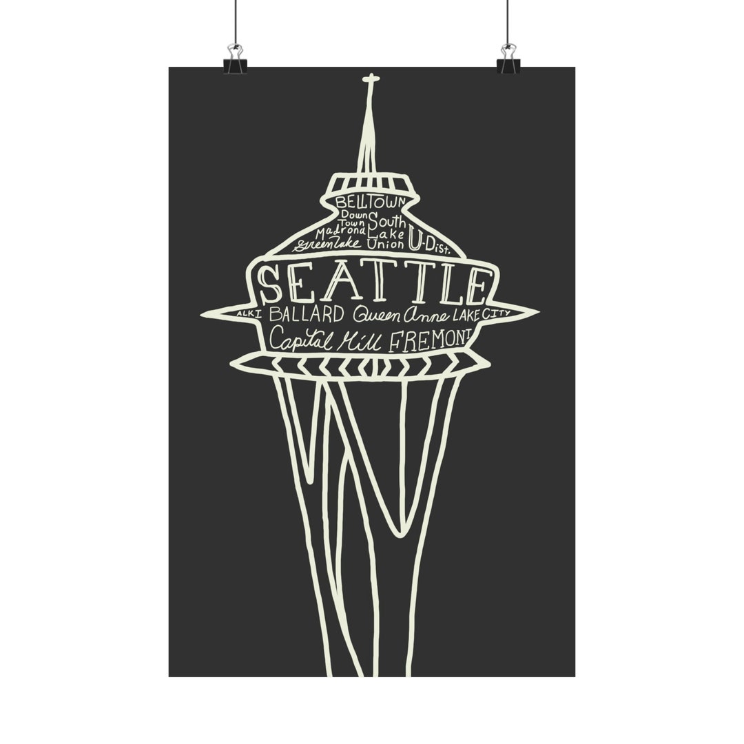 Seattle Poster, Seattle Space Needle Poster, Seattle Neighborhood ...