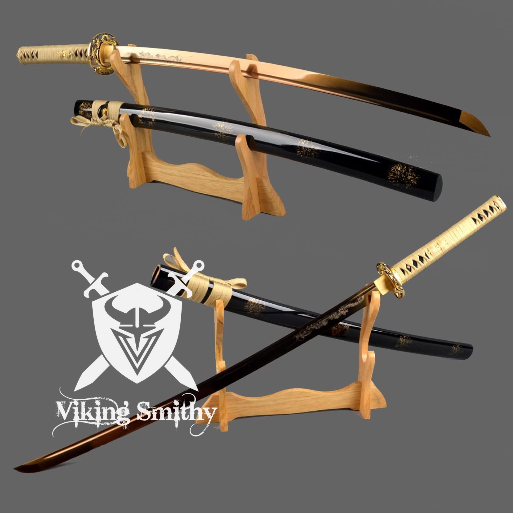 Dragon-emblazoned Golden Katana Sword: Traditional Japanese Samurai ...