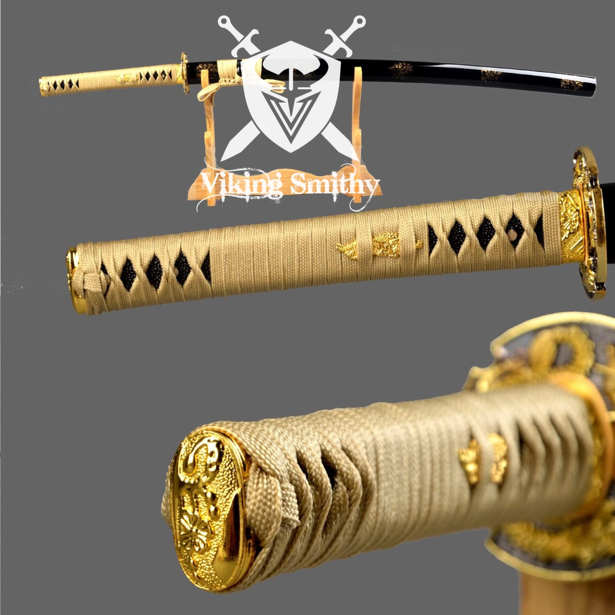 Dragon-emblazoned Golden Katana Sword: Traditional Japanese Samurai ...