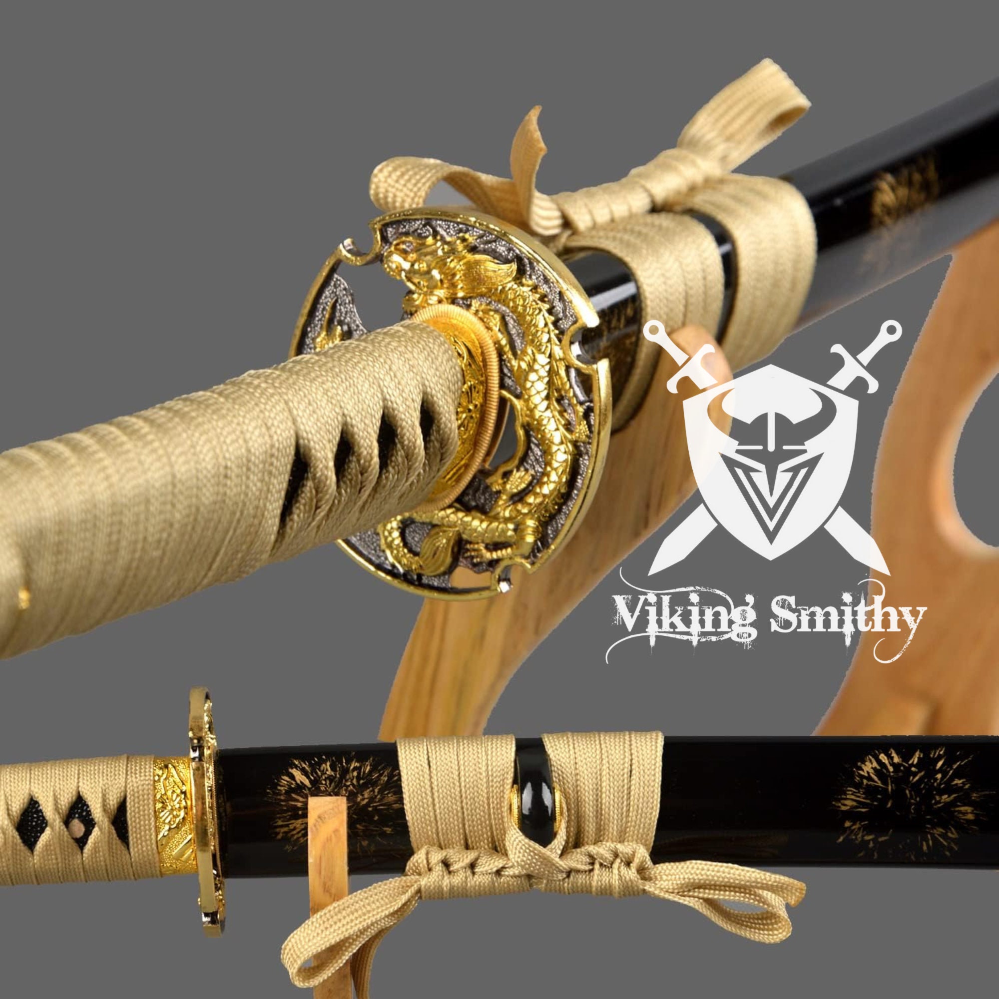 Dragon-emblazoned Golden Katana Sword: Traditional Japanese Samurai ...