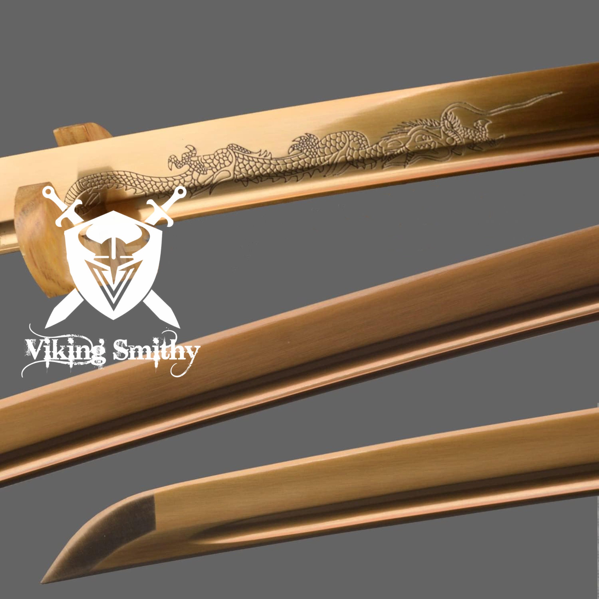 Dragon-emblazoned Golden Katana Sword: Traditional Japanese Samurai ...