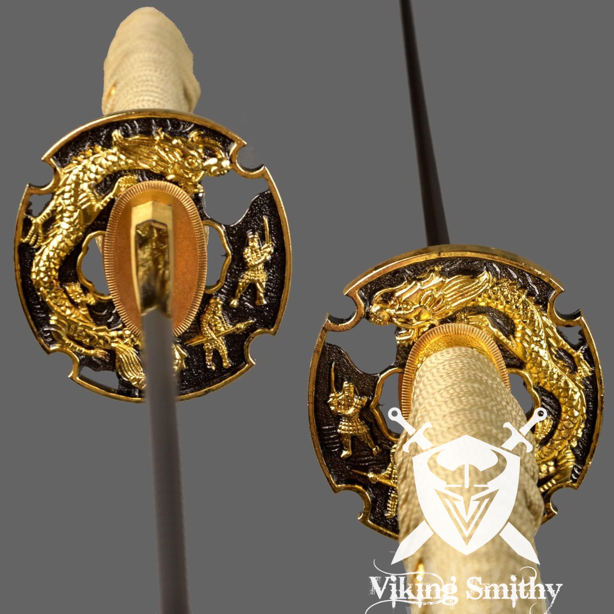 Dragon-emblazoned Golden Katana Sword: Traditional Japanese Samurai ...