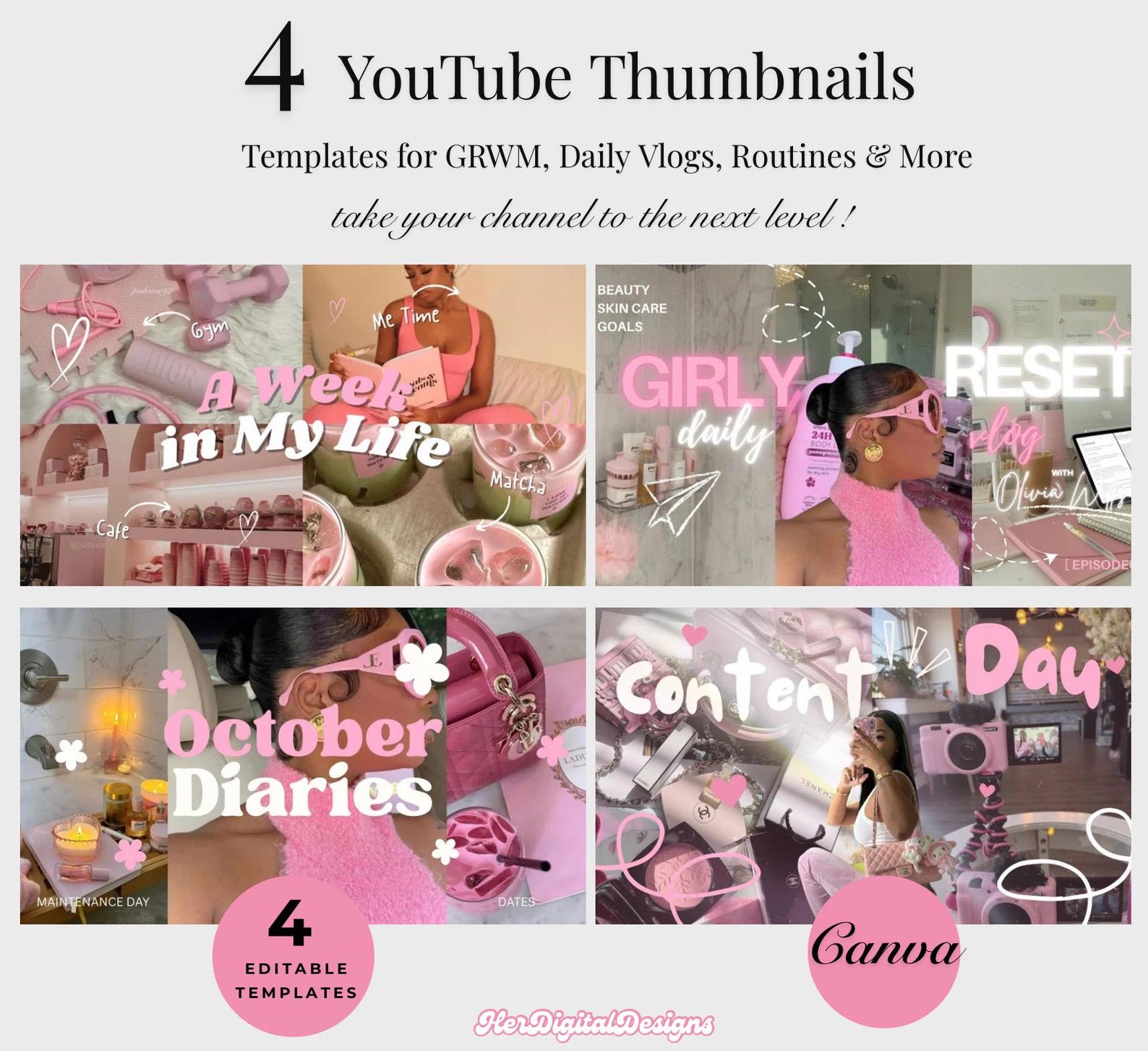 Editable Youtube Thumbnail Templates: Canva Branding Kit (digital ...