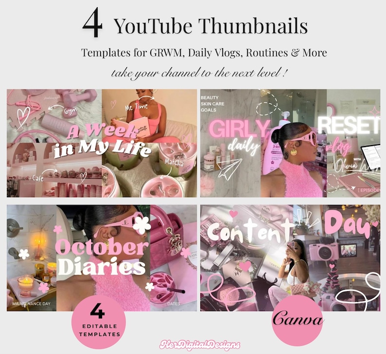 Editable Youtube Thumbnail Templates: Canva Branding Kit (digital ...