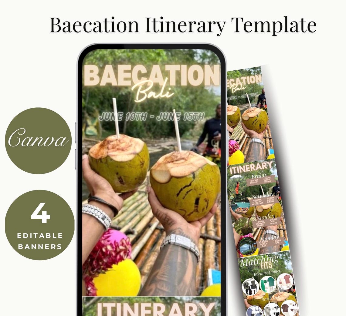 Baecation Trip Itinerary Template, Editable Canva (digital Download) - Etsy
