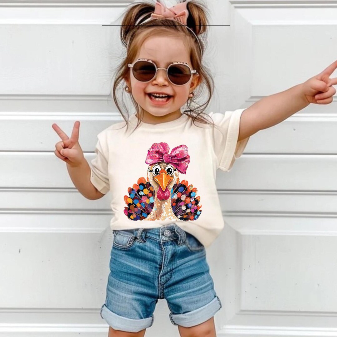Thanksgiving Girls Shirt, Coquette Turkey at the Table Shirt Toddler ...