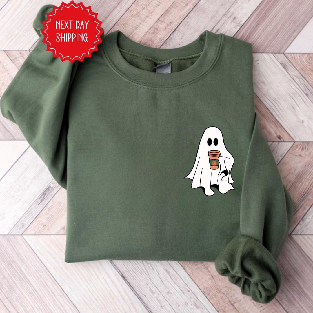 Cute Spooky Coffee Sweatshirt Halloween Ghost T-shirt Retro Halloween ...