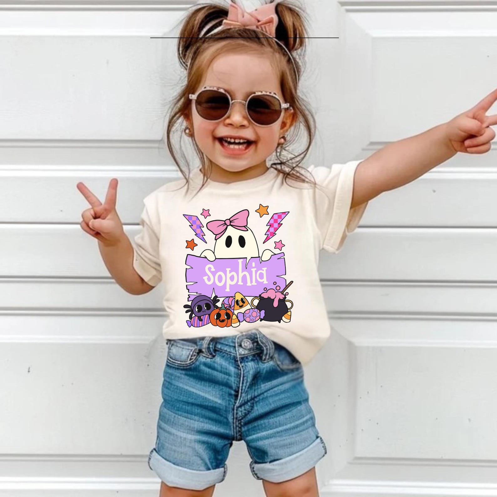 Personalized Girls Ghost Name Toddler Shirt , Custom Retro Halloween ...