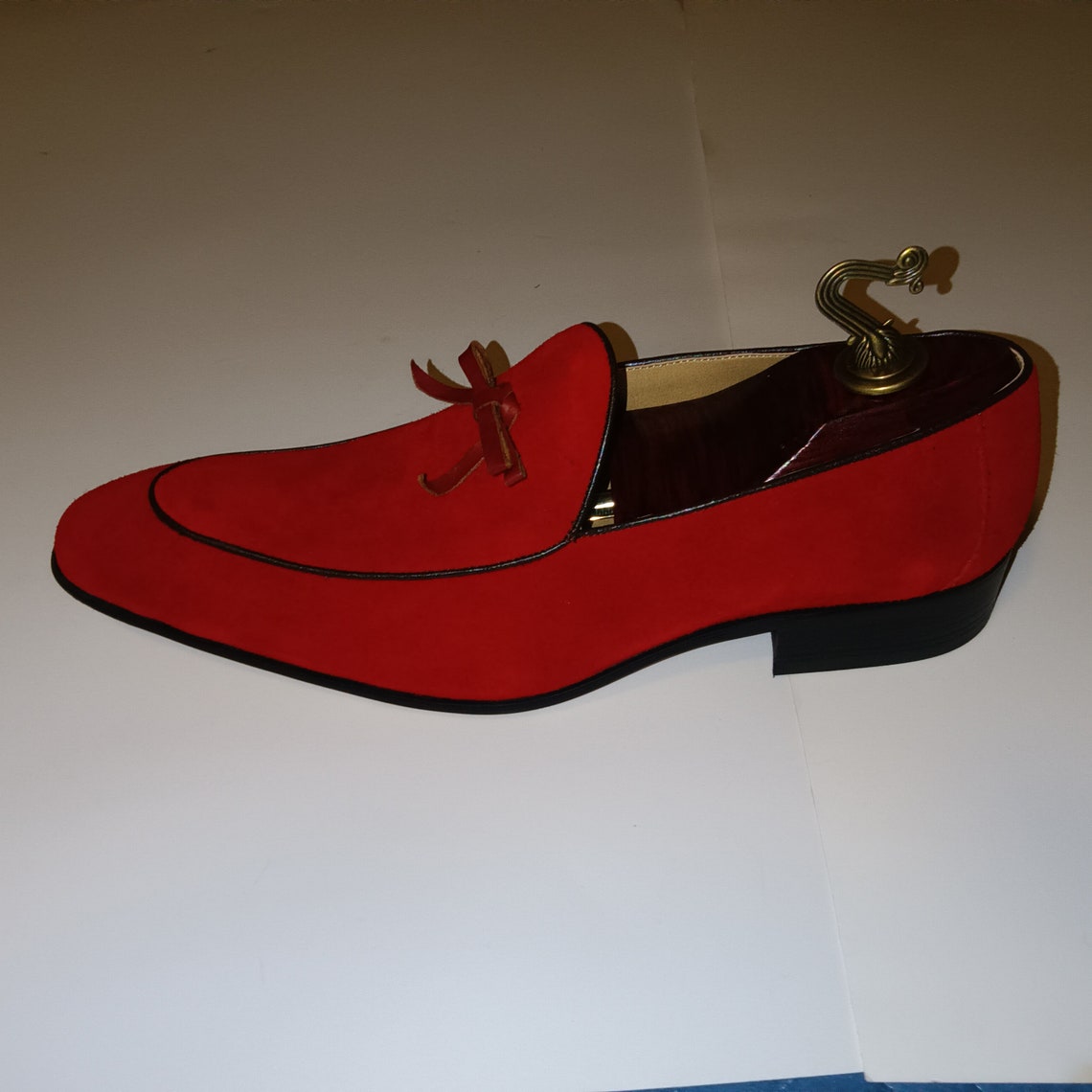 New Red Suede and Leather Handmade Men Dress Slip on Loafer With Black ...