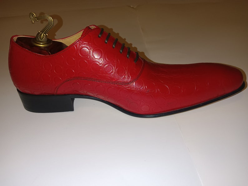 New Red Leather Textured Lace up Men Shoes With Side Buckle - Etsy