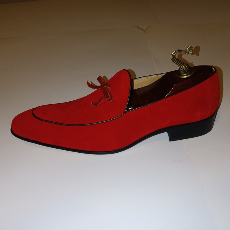 New Red Suede and Leather Handmade Men Dress Slip on Loafer With Black ...