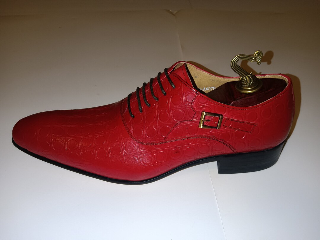 New Red Leather Textured Lace up Men Shoes With Side Buckle - Etsy