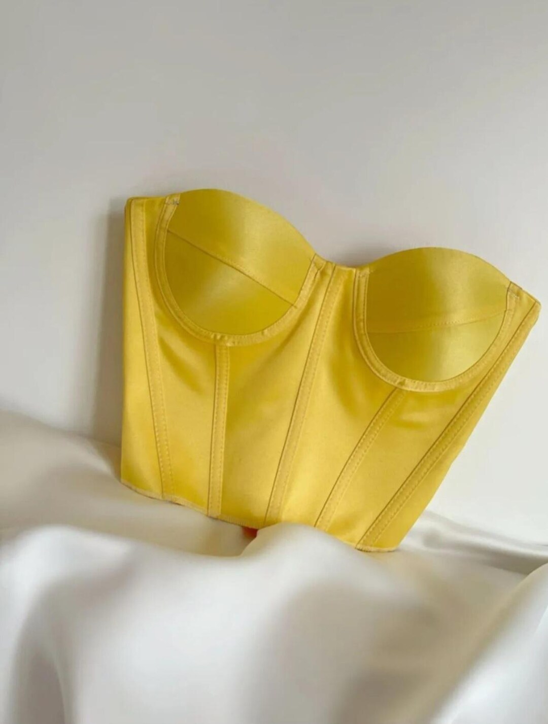 Yellow Satin Bustier Top: Strapless Corset Outfit - Etsy