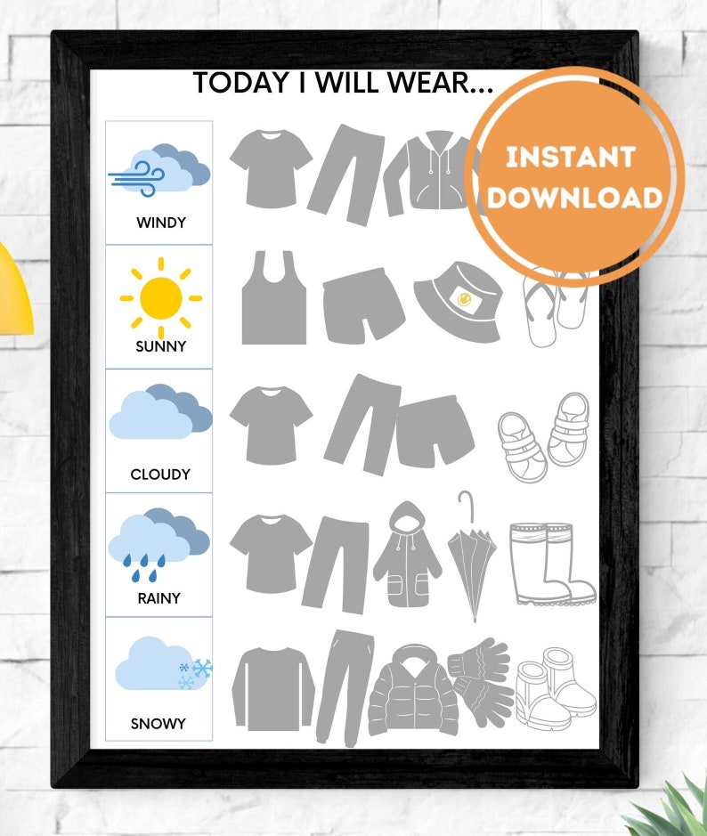 Weather Chart for Kids, Educational Weather What to Wear for Toddler ...