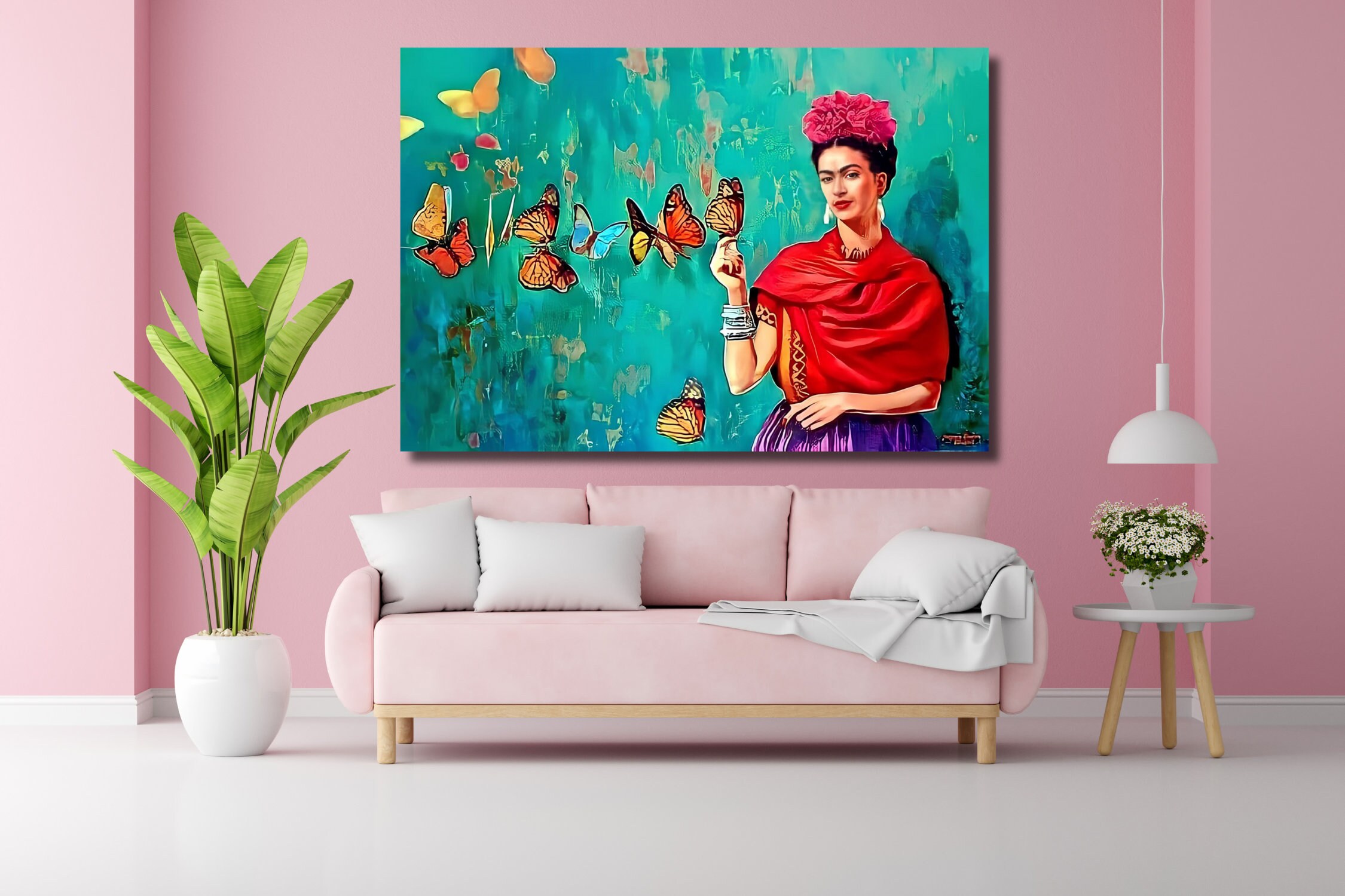 Frida Kahlo Art Frida Kahlo Poster Frida Butterflies And Pink Flowers