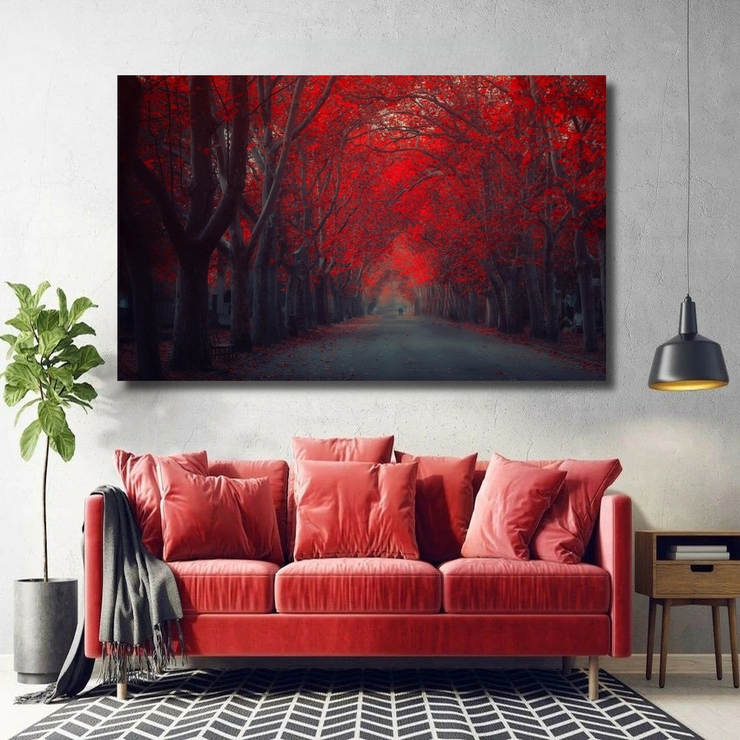 Beautiful Red Tree Park Print,living Room Home Wall Decor Print,red ...