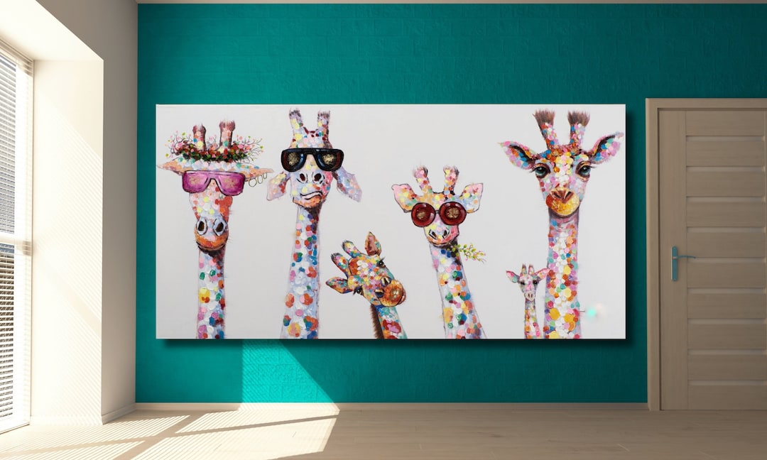 Giraffe Canvas Print, Giraffe Canvas, Giraffe Wall Art, Colourful ...