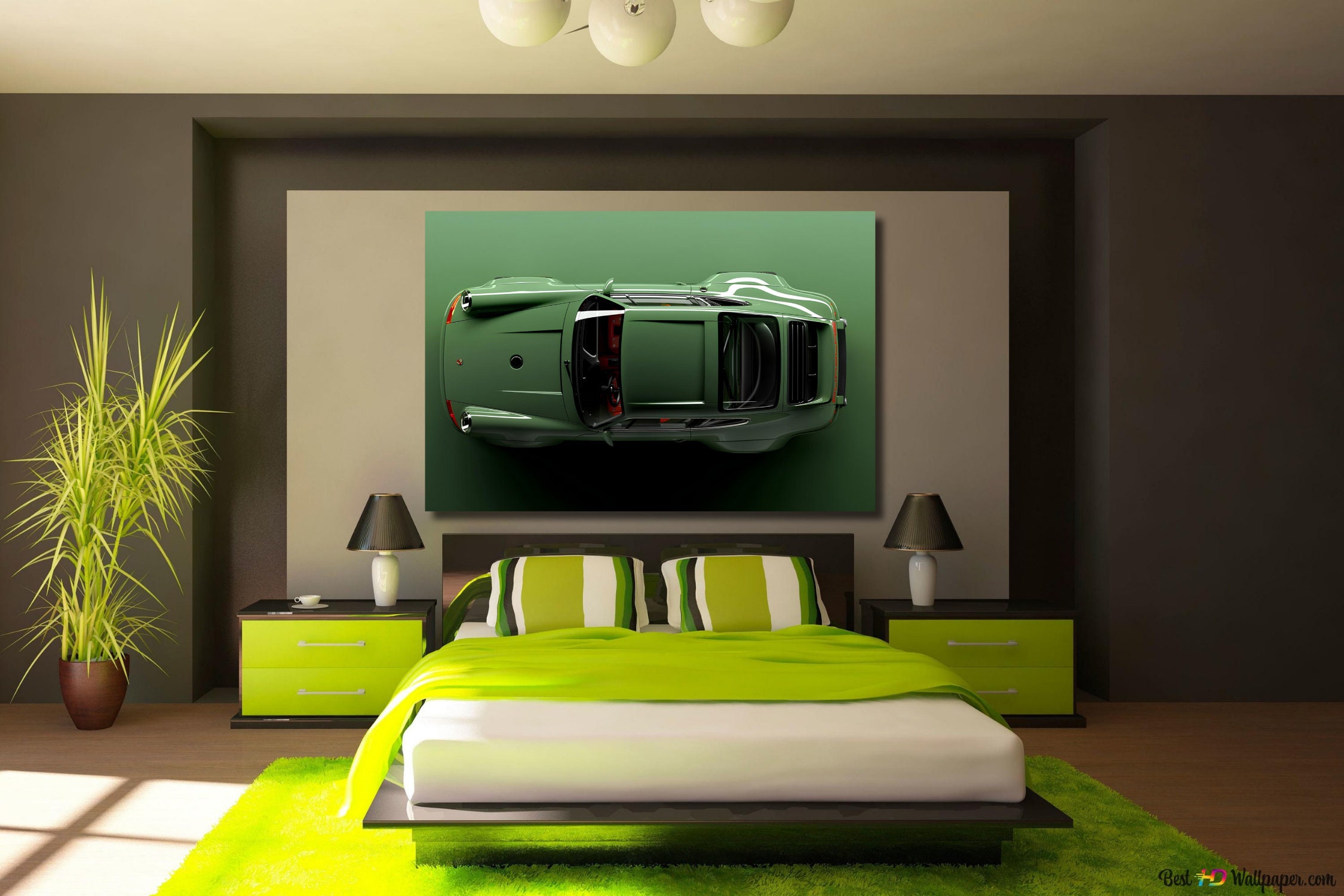 Green Porsche 911 , Modern Wall Art , Man Cave Decor , Gift for Men ...