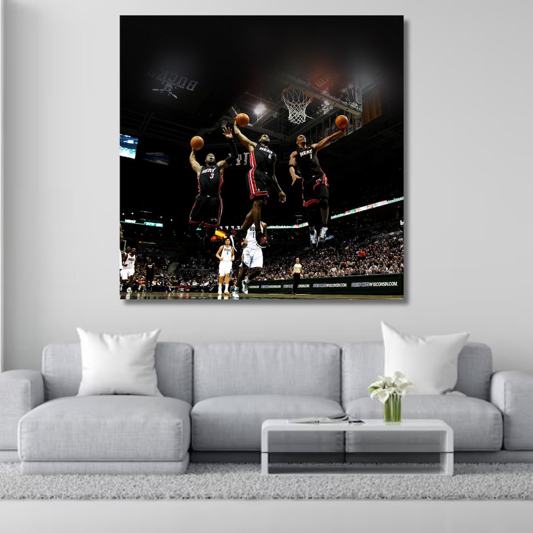 Lebron James Dwayne Wade Chris Bosh Canvas Wall Art,lebron James Dunk ...