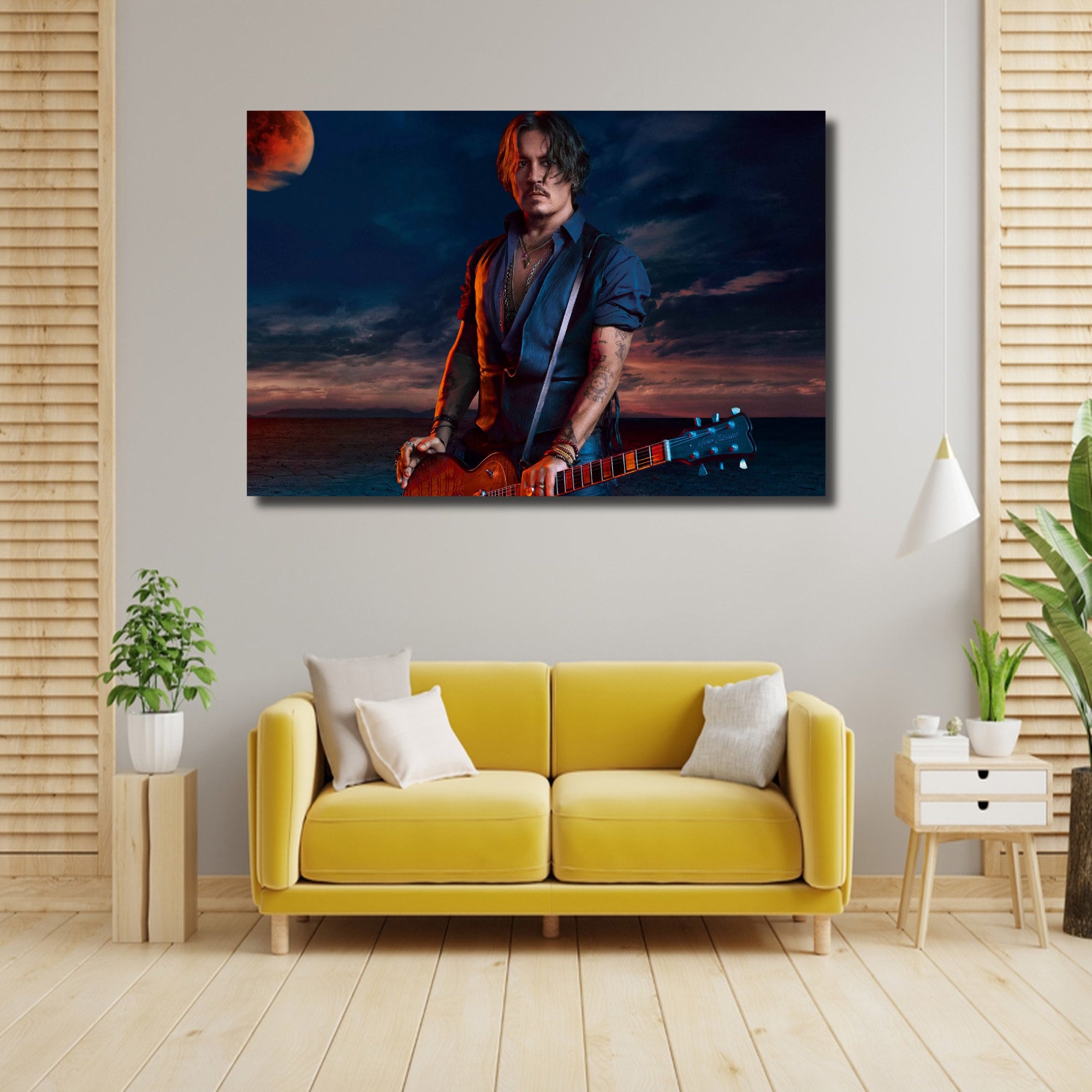 Johnny Depp Guitar Canvas Wall Art,johnny Depp Print on Canvas Ready to ...