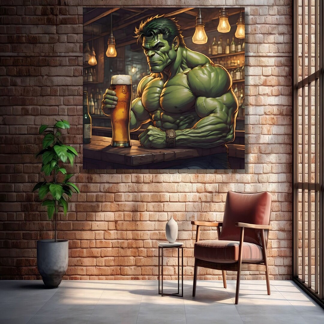 Hulk Drinking Beer Canvas, Hulk, Hulk Print, Hulk Poster, Superhero ...