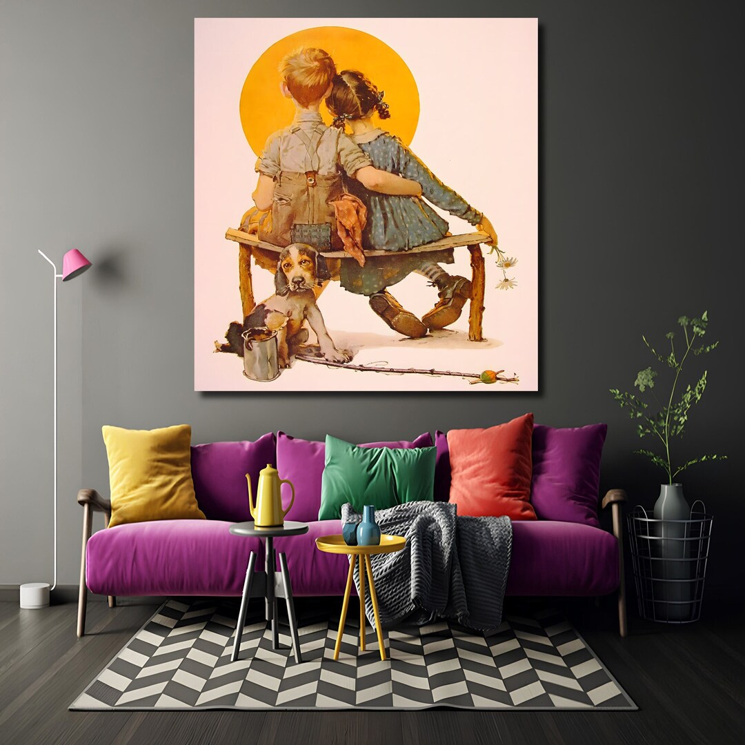 Norman Rockwell Canvas Wall Art,famous Painter, Vintage Prints,boy and Girl Gazing at the Moon ...