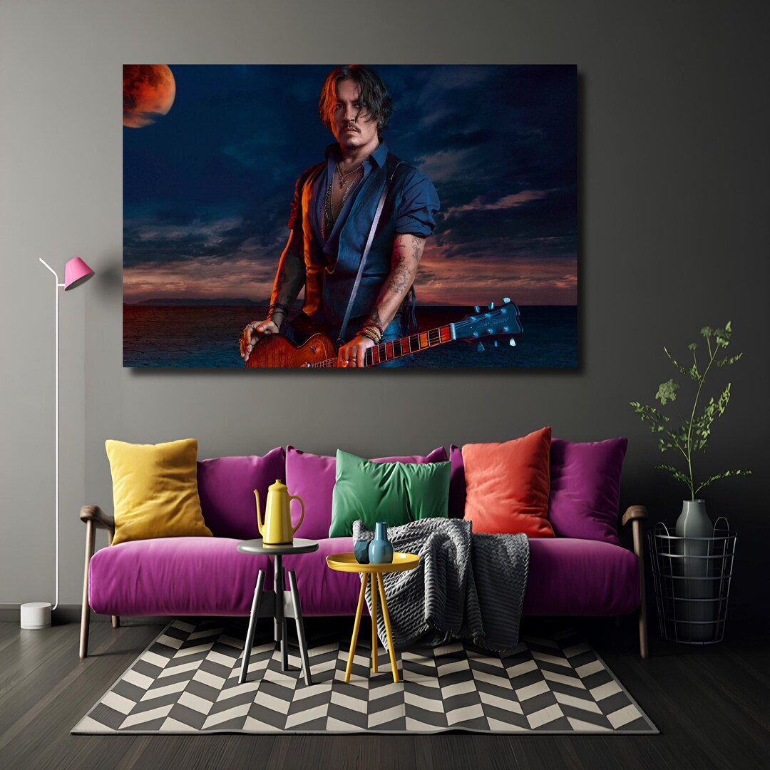 Johnny Depp Guitar Canvas Wall Art,johnny Depp Print on Canvas Ready to ...