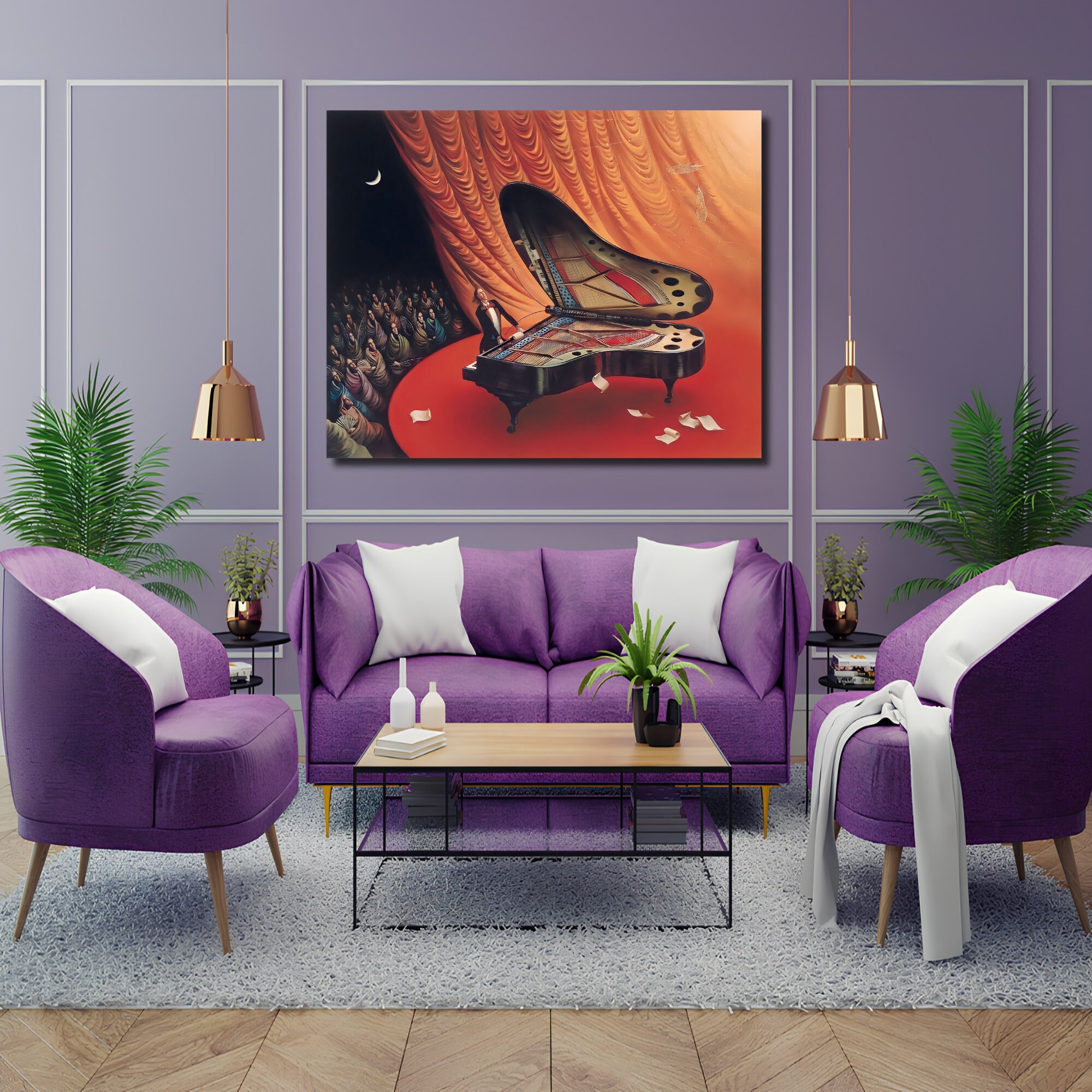 Vladimir Kush Canvas Print, Butterfly Piano Performance Poster ...