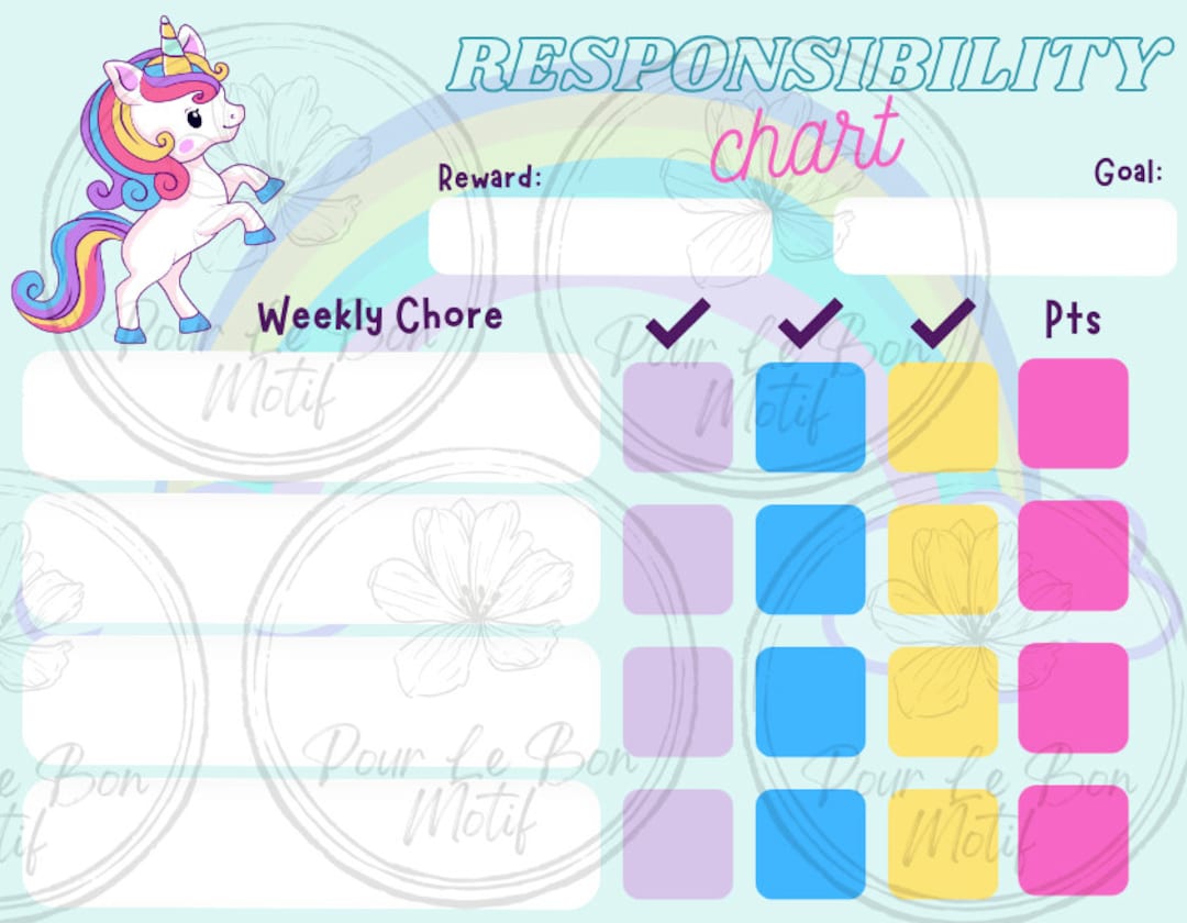 Unicorn Themed Chore Printable - Weekly - Etsy