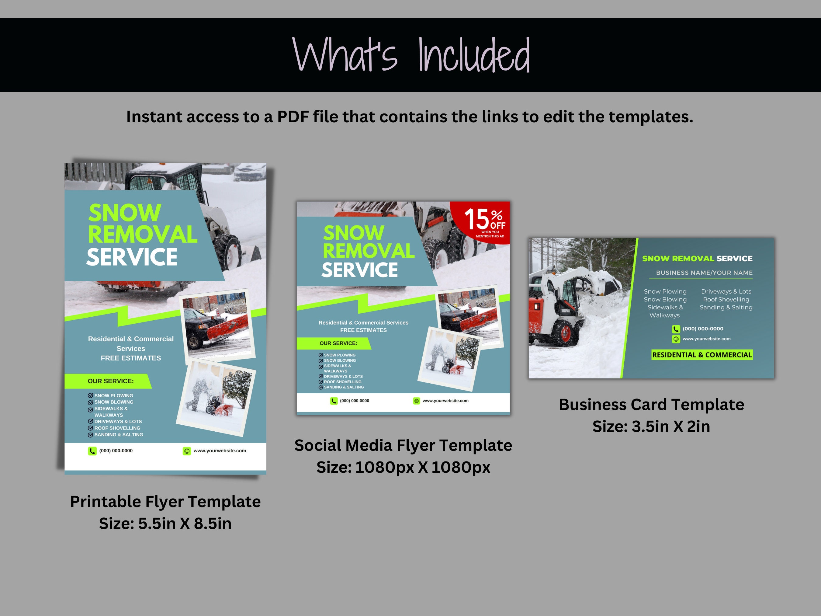 Snow Removal Service Flyer Templates, Business Card (canva Pro, Digital ...
