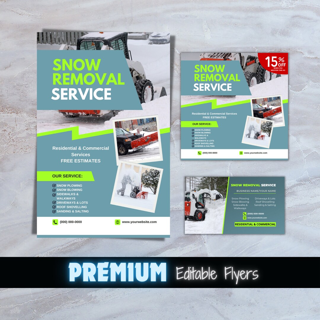Snow Removal Service Flyer Templates, Business Card (canva Pro, Digital ...