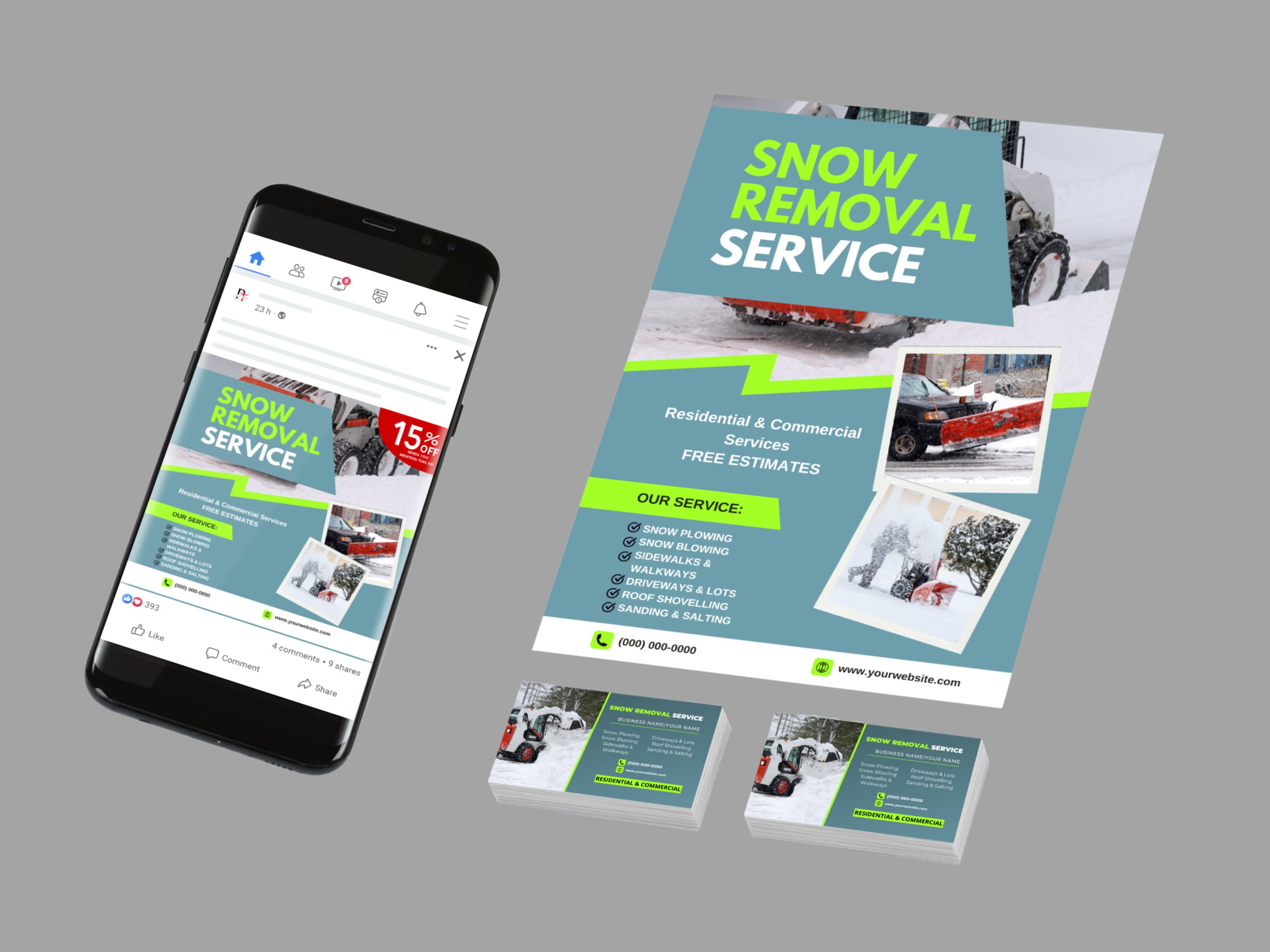 Snow Removal Service Flyer Templates, Business Card (canva Pro, Digital ...