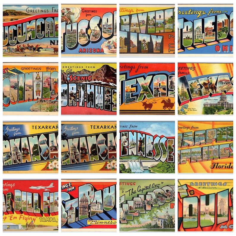Vintage "greetings From..." Postcard Bundle: Retro Americana Ephemera ...