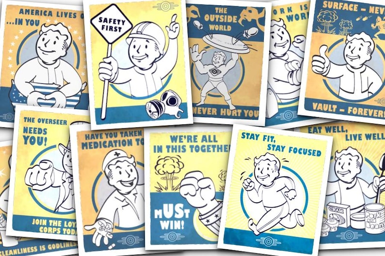 Fallout Vault Boy Poster Set: Retro Vault-tec Propaganda (digital ...