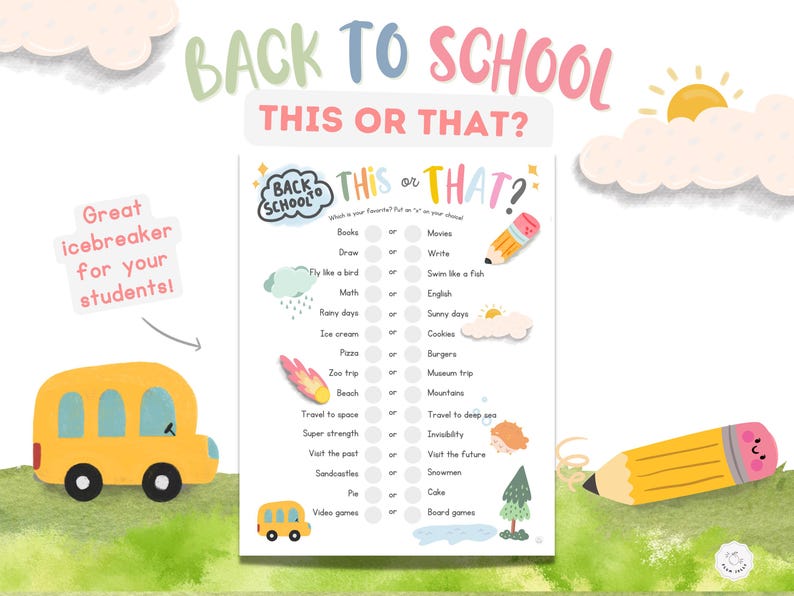 Back to School This or That Questions, No-prep Printable Activity, Fun ...