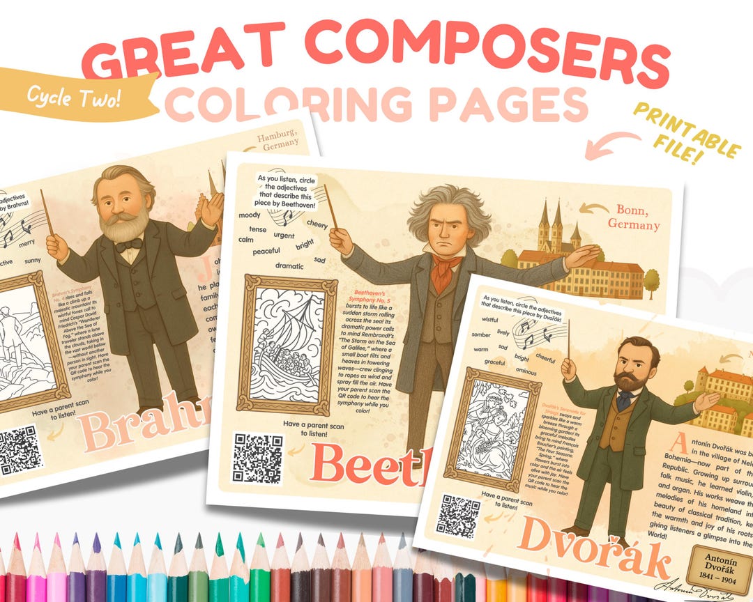 Cycle Two Fine Arts Printable Great Composers Coloring Pages Tutor ...