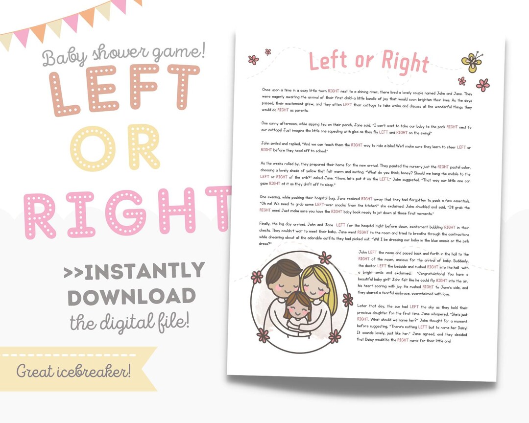 Left or Right Baby Shower Game: Gift Passing Story (PDF Downloadable ...