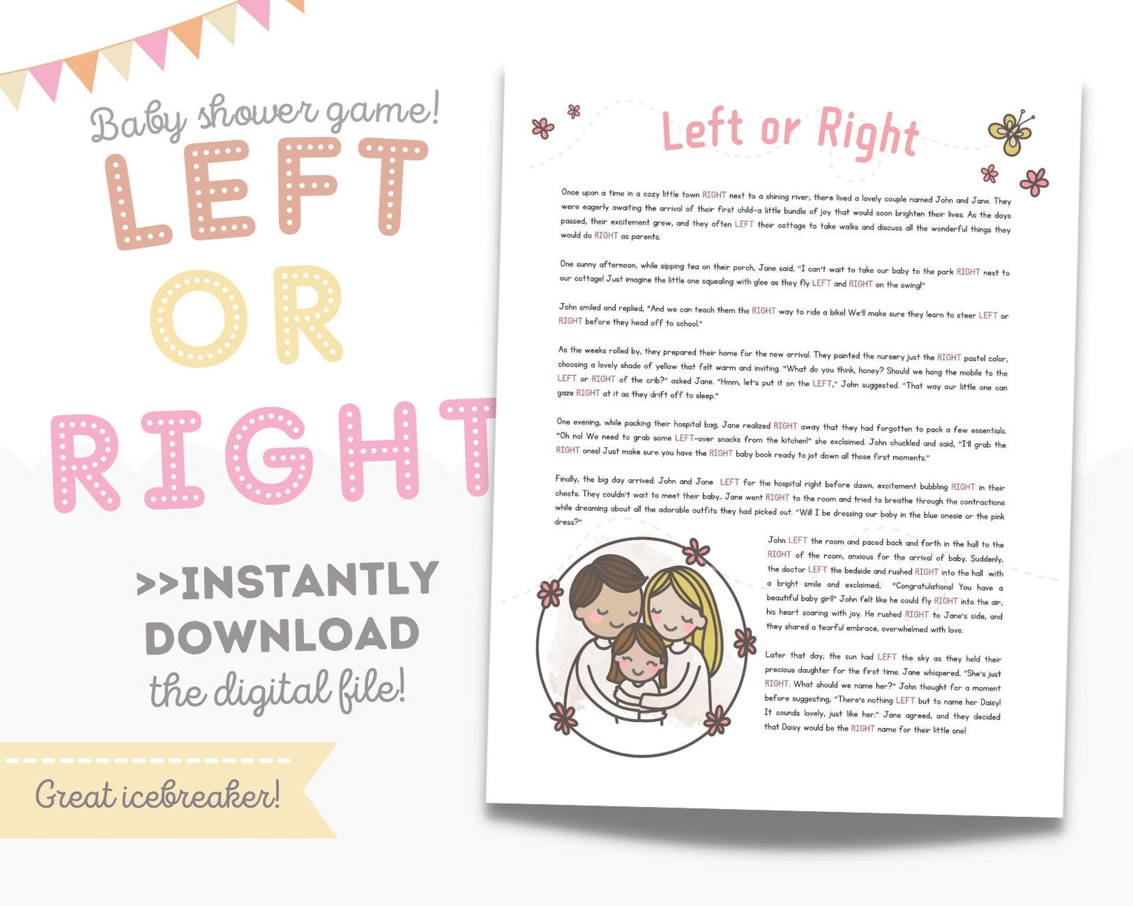 Left or Right Baby Shower Game Printable Pass the Gift Game Printable ...