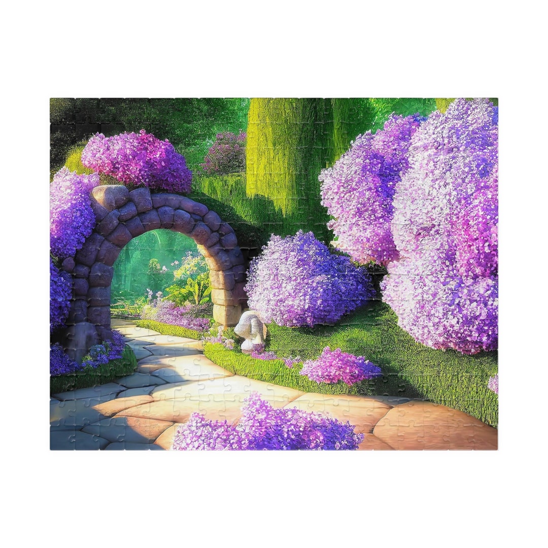 Lavendar Flower Garden Jigsaw Puzzle - Stone Arch Walkway Lovers Gift ...